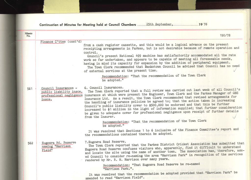 Harrison Park | History Parkes